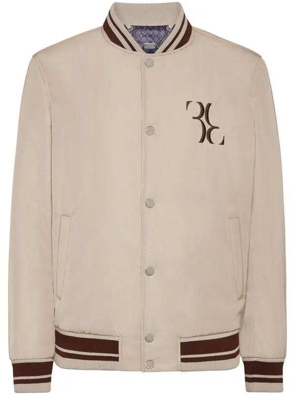 BILLIONAIRE Embroidered Stripe-trim Bomber Jacket - ""06 Beige""